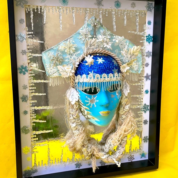 Art | Vintage Mask Collage Multimedia In Frame | Poshmark